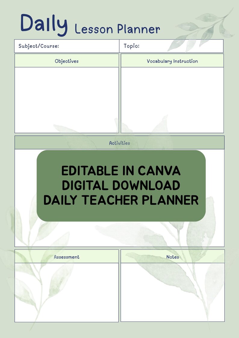 Editable Daily Lesson Planner Canva | Teacher Template (digital ...