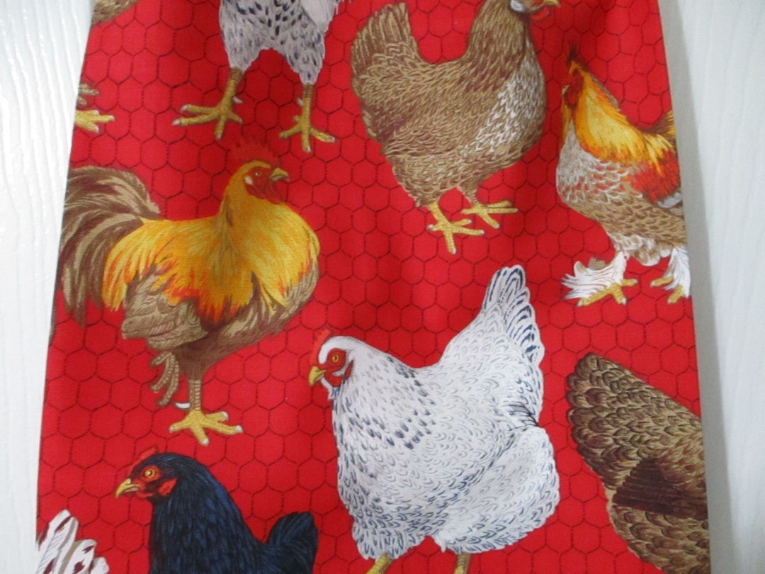 New! Farm Roosters Hens on Red Chicken Wire Print Plastic Grocery ...