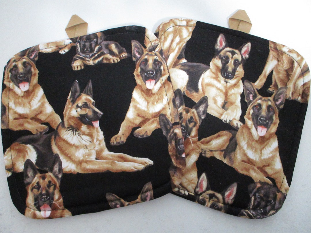 New! Set (2) German Shepherd on Black Print Heavy Duty Cotton ...