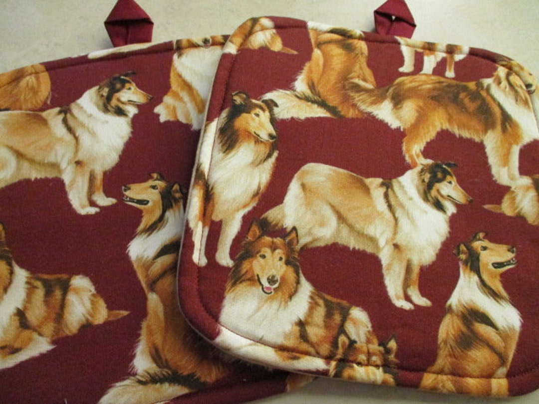 New Set 2 Beautiful Rough Collie Dog on Burgundy Print - Etsy