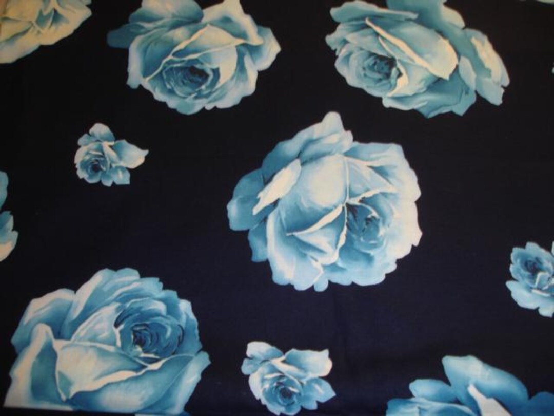 1 Yard Beautiful American Blue Roses on Navy Allover Print Cotton ...