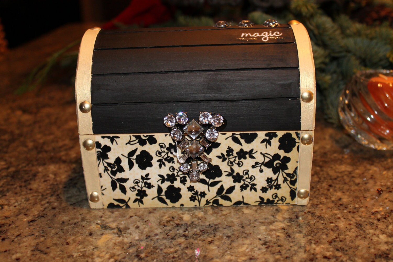 Black & Cream Treasure Chest: Rhinestone Jewelry Box - Etsy
