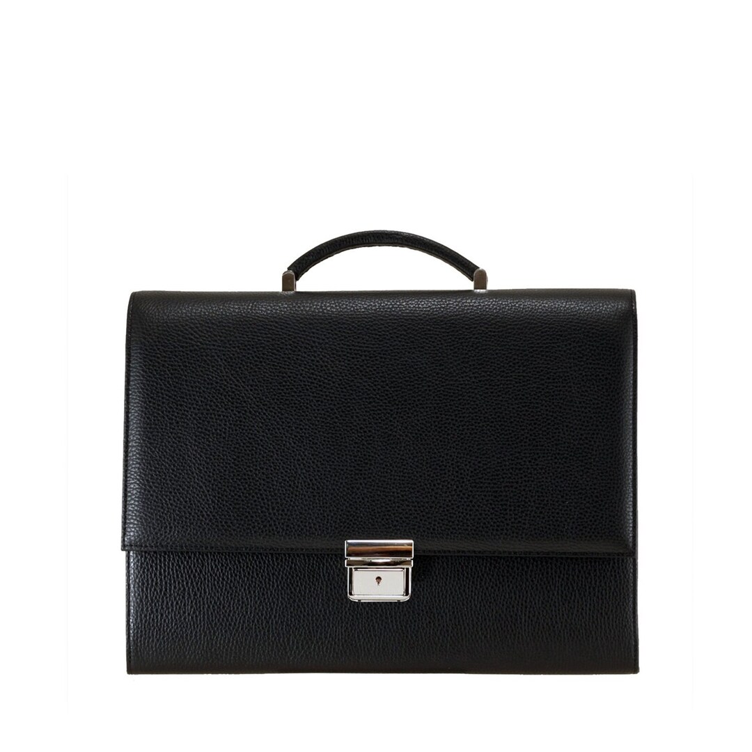 Handmade Leather Briefcase MANDEL in Black, Pebble Grained | Mens ...
