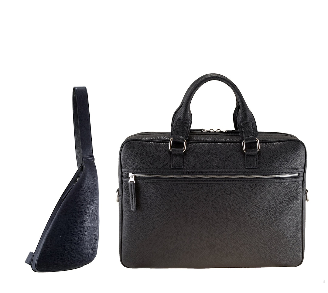Handmade Leather Mens Bag in Navy Blue, Pebble | Briefcase DENIS X Body ...