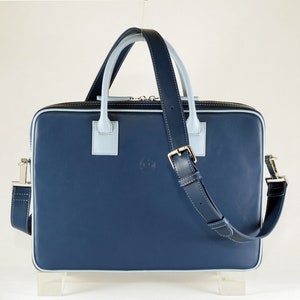 Handmade Leather Briefcase DAN in Blue, Light Blue | Unisex Business ...