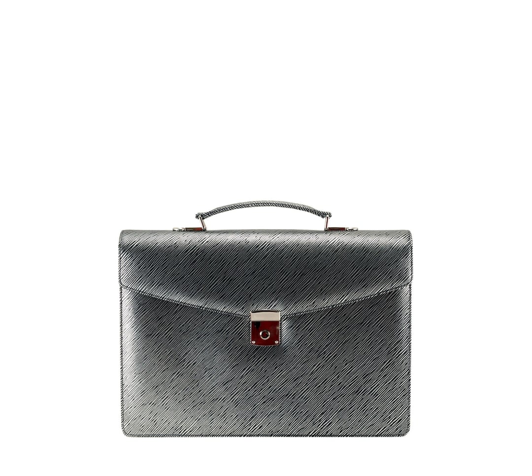 Handmade Leather Briefcase ALEN in Metallic Silver Black, Epi | Womens ...