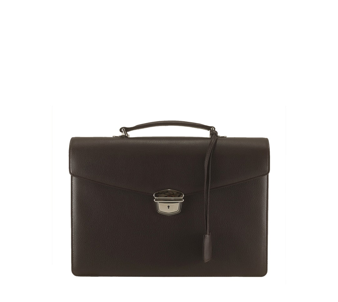 Handmade Leather Briefcase ALEN in Deep Brown, Pebble Grained | Mens ...