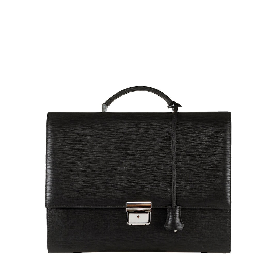 Handmade Leather Briefcase MANDEL in Black, Epi | Mens Business Bag ...