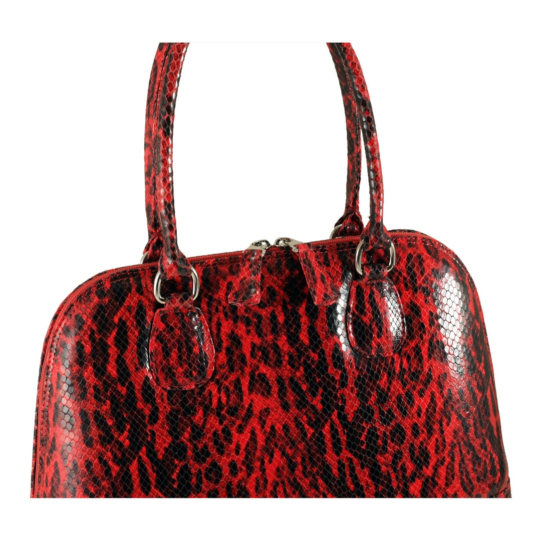 Handmade Leather Top Handle Bag ANIKO in Red Black, Python Snake ...