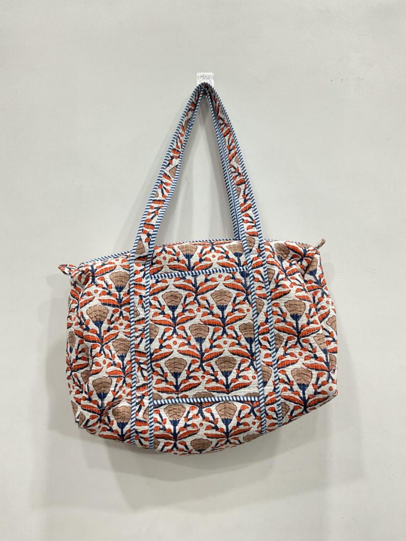 Hand Block Print Cotton Duffel Bag: Boho Quilted Travel Weekender - Etsy