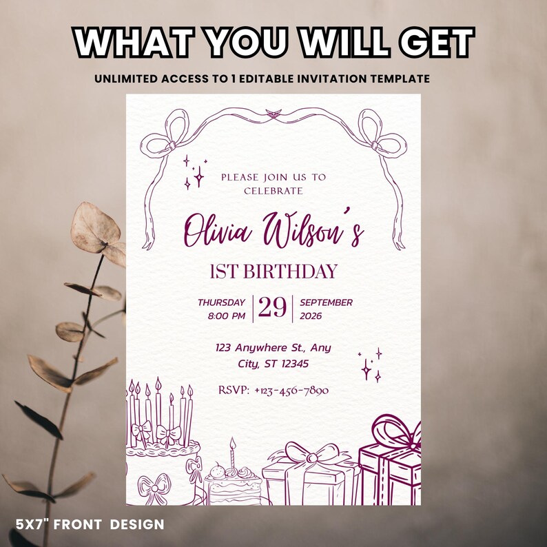 First Birthday Invitation, Pink Floral Theme, 1st Birthday Invitations ...