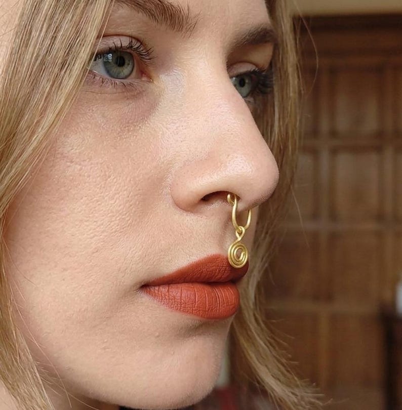 Boho Tribal Spiral Septum Ring, Copper Brass Nose Jewelry, Handmade ...