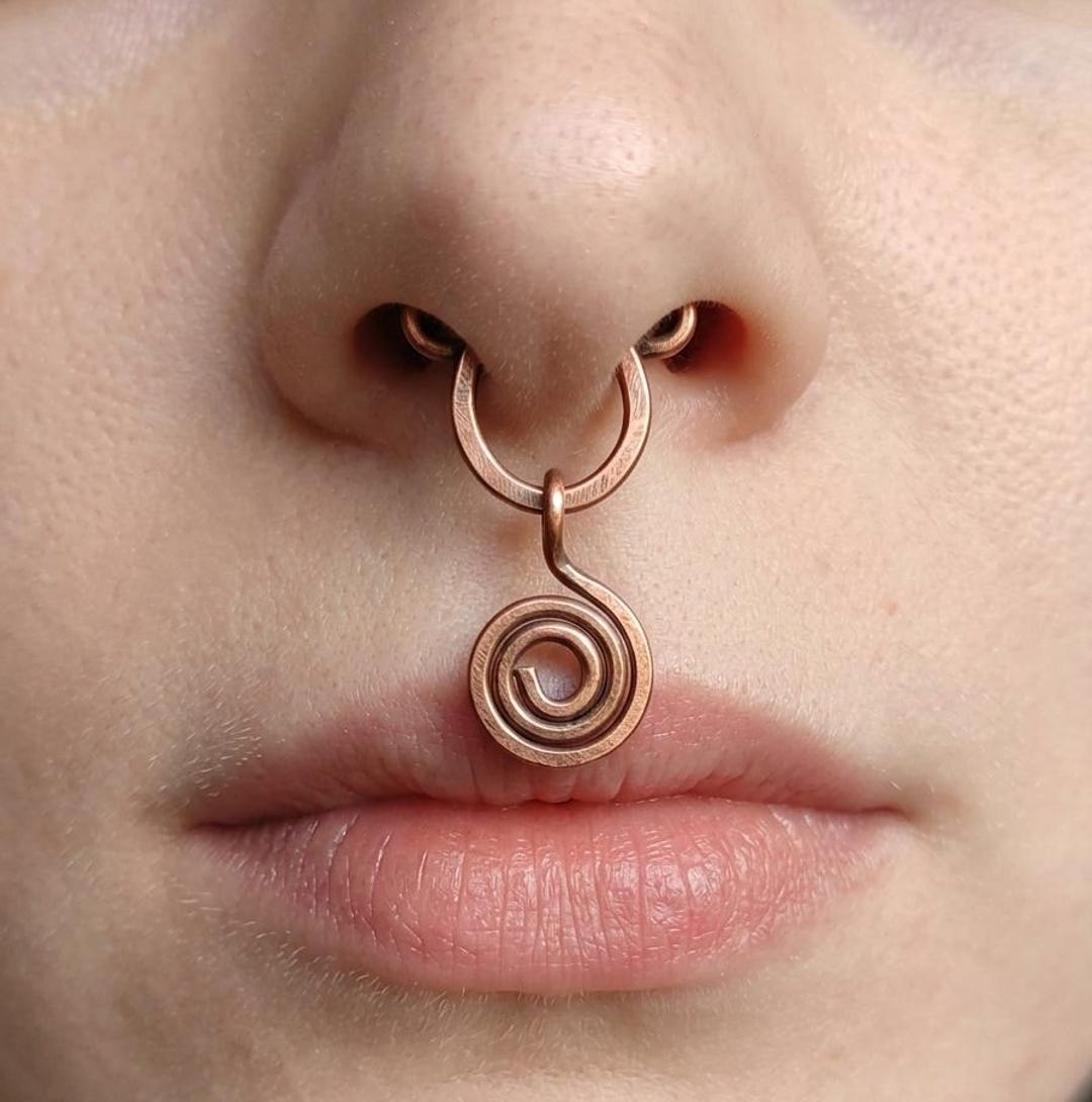 Boho Tribal Spiral Septum Ring, Copper Brass Nose Jewelry, Handmade ...