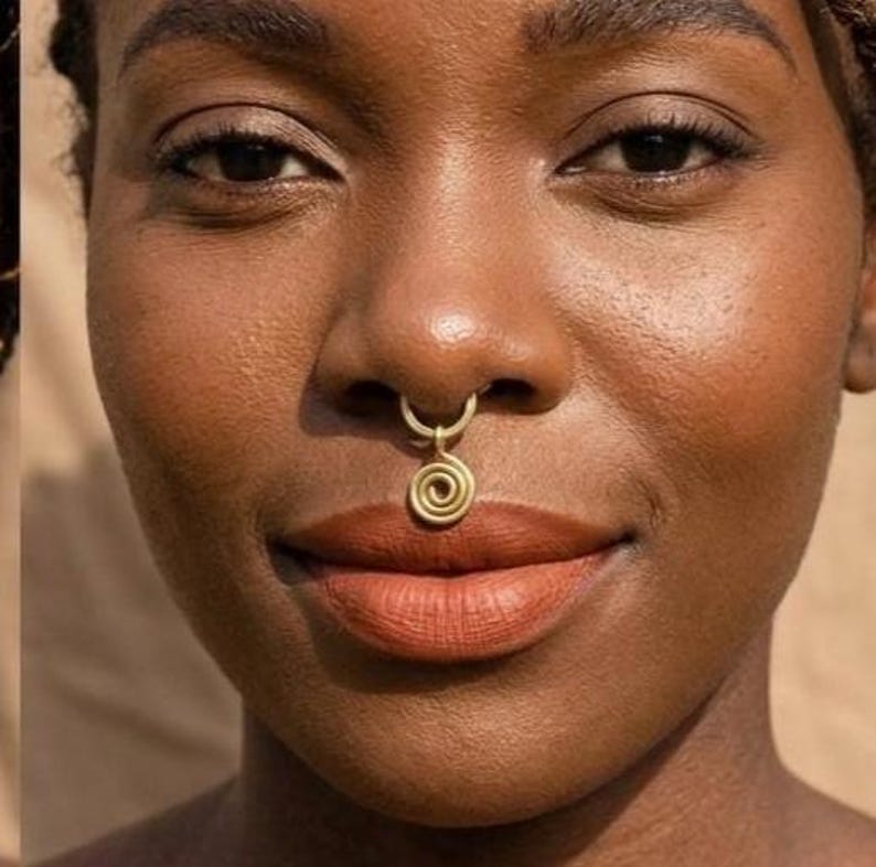 Boho Tribal Spiral Septum Ring, Copper Brass Nose Jewelry, Handmade ...