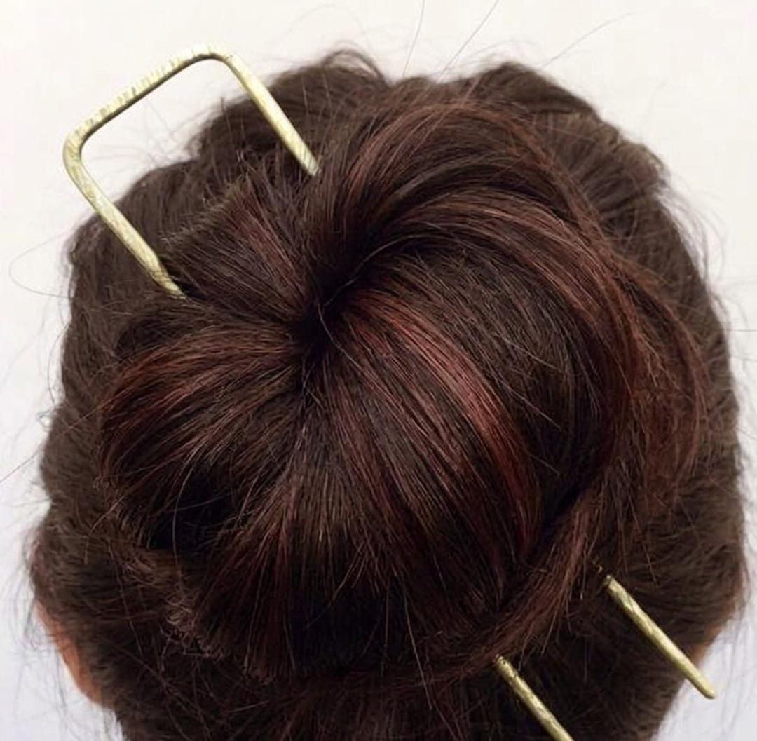 Geometric Hair Fork /copper Square Hair Stick /minimal Brass Bun Pin ...