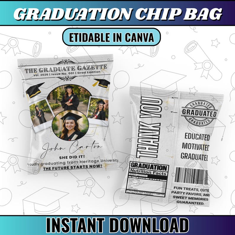 Graduation Chip Bag Canva Editable Templates Bundle, Grad Party Favor ...