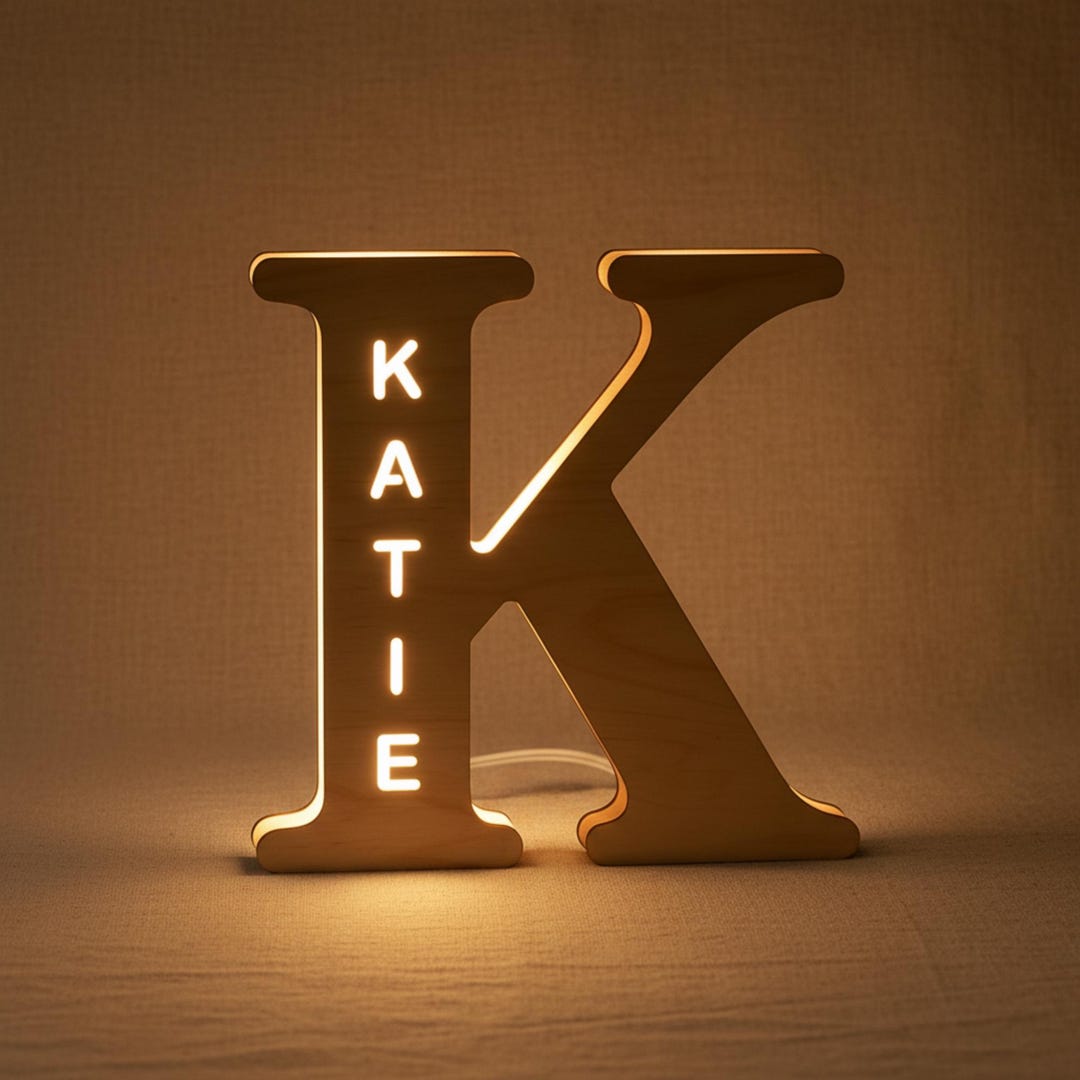 Personalized Name Night Light, Custom Alphabet LED Lamp, Wooden Night ...
