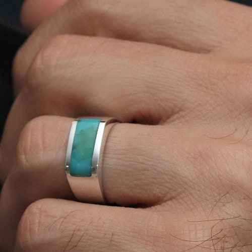 Real Green-blue Turquoise Ring Feroza Stone Ring Navajo | Etsy