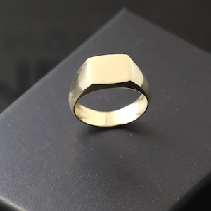 Men's 14K Solid Gold Signet Ring, Gold Flat Top Large Ring for Men - Etsy