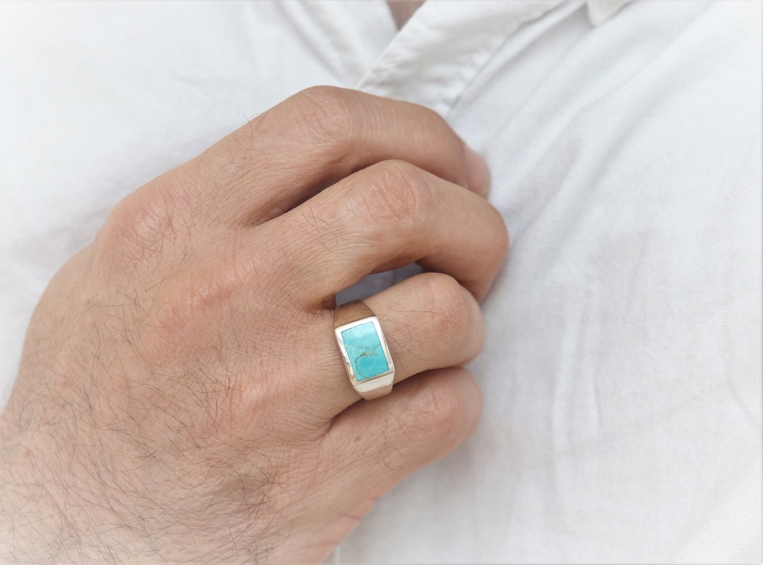 Genuine Rectangle Turquoise Ring, Vintage Sterling Silver Ring ...
