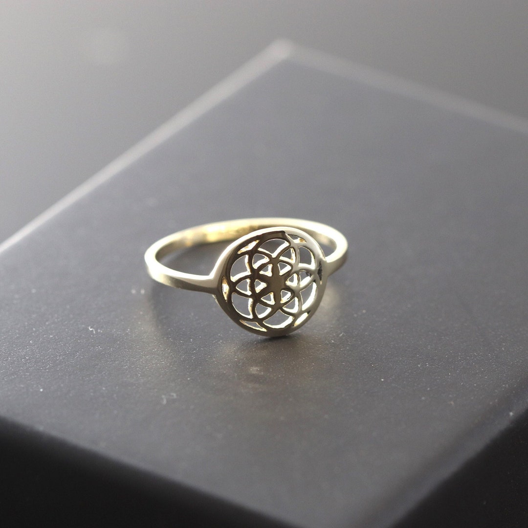 Flower of Life Ring, 14k Gold Kabbalah Ring, Seed of Life Ring, Sacred ...