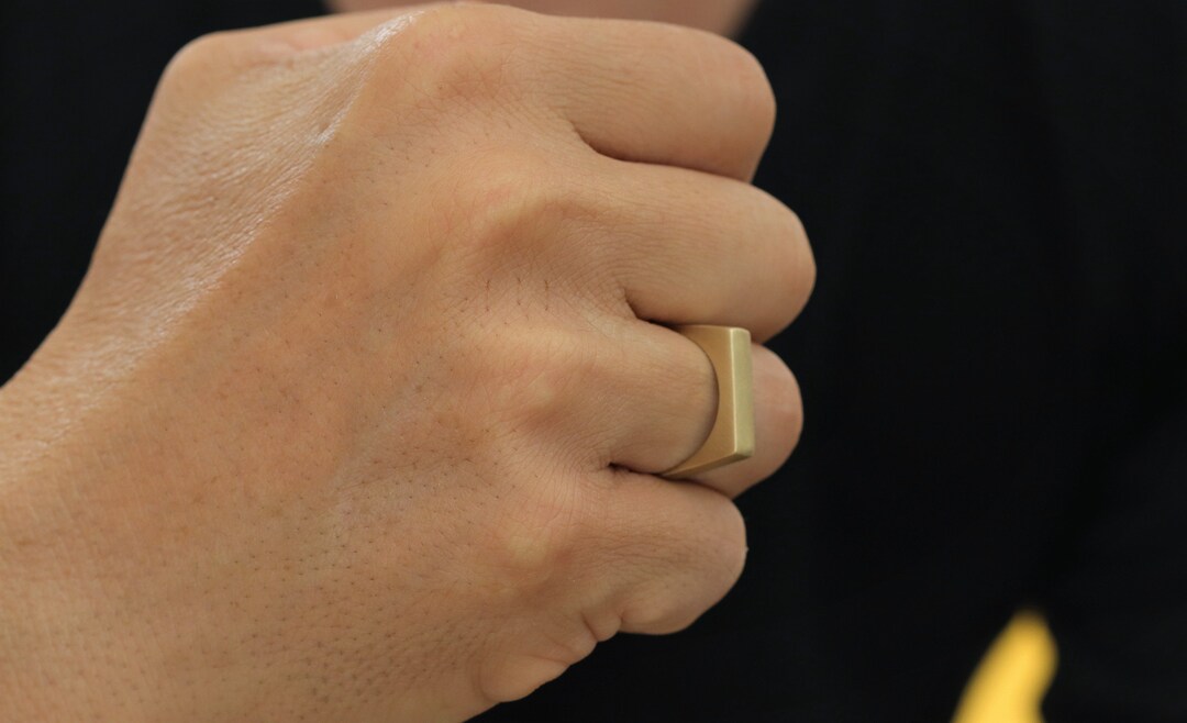 14K Solid Gold Bar Ring for Men, Gold Flat Top Thin Ring, 14K Shiny ...