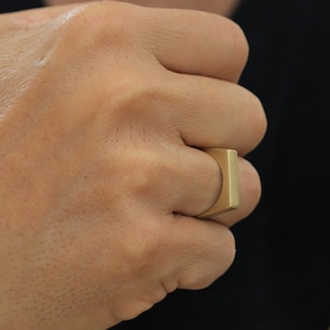 Signet Ring for Man, SOLID GOLD Rectangle Ring 14k Gold Bar Pinky Ring, Minimalist Geometric ...