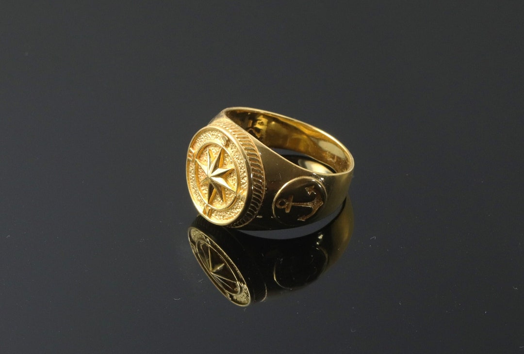 XL Compass Rose Signet Ring: Sterling Silver or Gold Plated ...