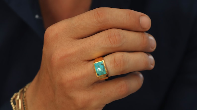 Genuine Rectangle Turquoise Ring Vintage Sterling Silver - Etsy