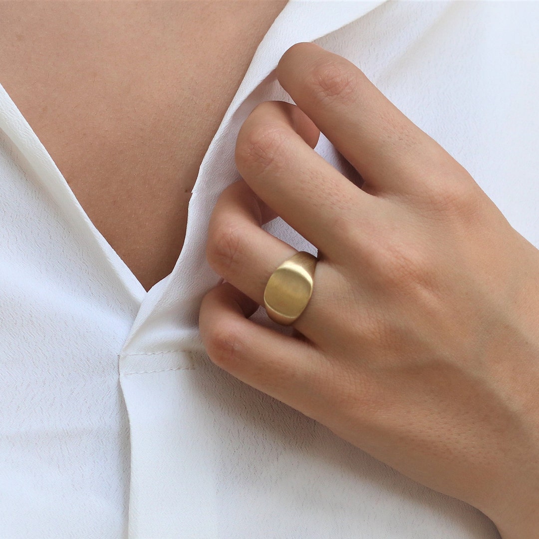 14K Solid Gold Signet Ring, Mens Signet Ring, Ladies Signet Ring ...