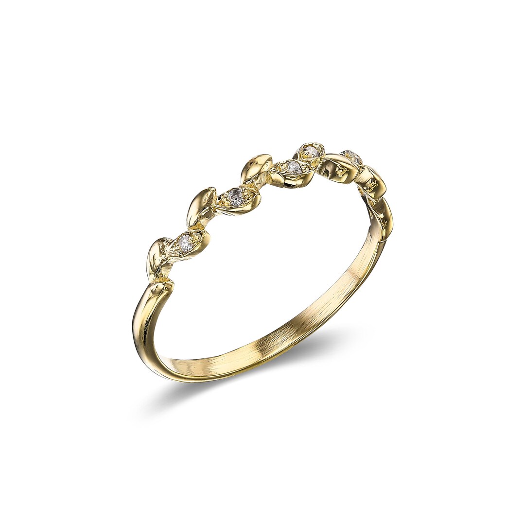 Gold Leaf Diamond Ring, 14k Solid Gold Ring, Small Diamond Ring, Dainty ...