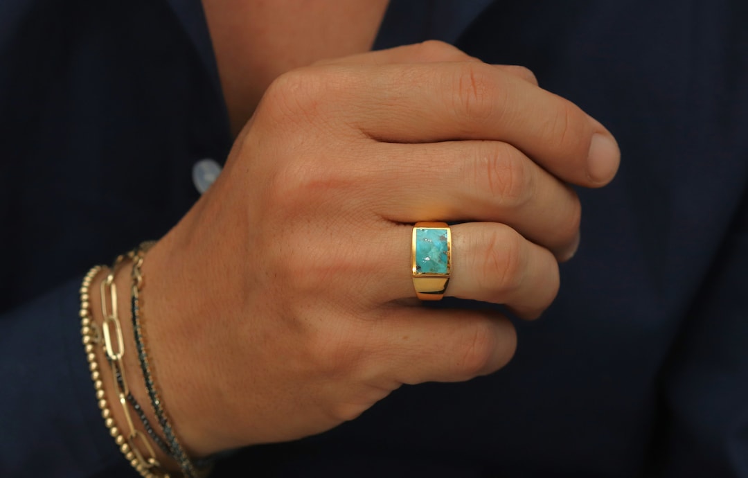 Men's Gold and Natural Turquoise Ring, 14K Gold Plated Over Sterling ...