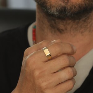 Men's 14K Solid Gold Wedding Band, Matte or Shiny Gold Flat Top Ring for Man, Unique Wide Gold ...