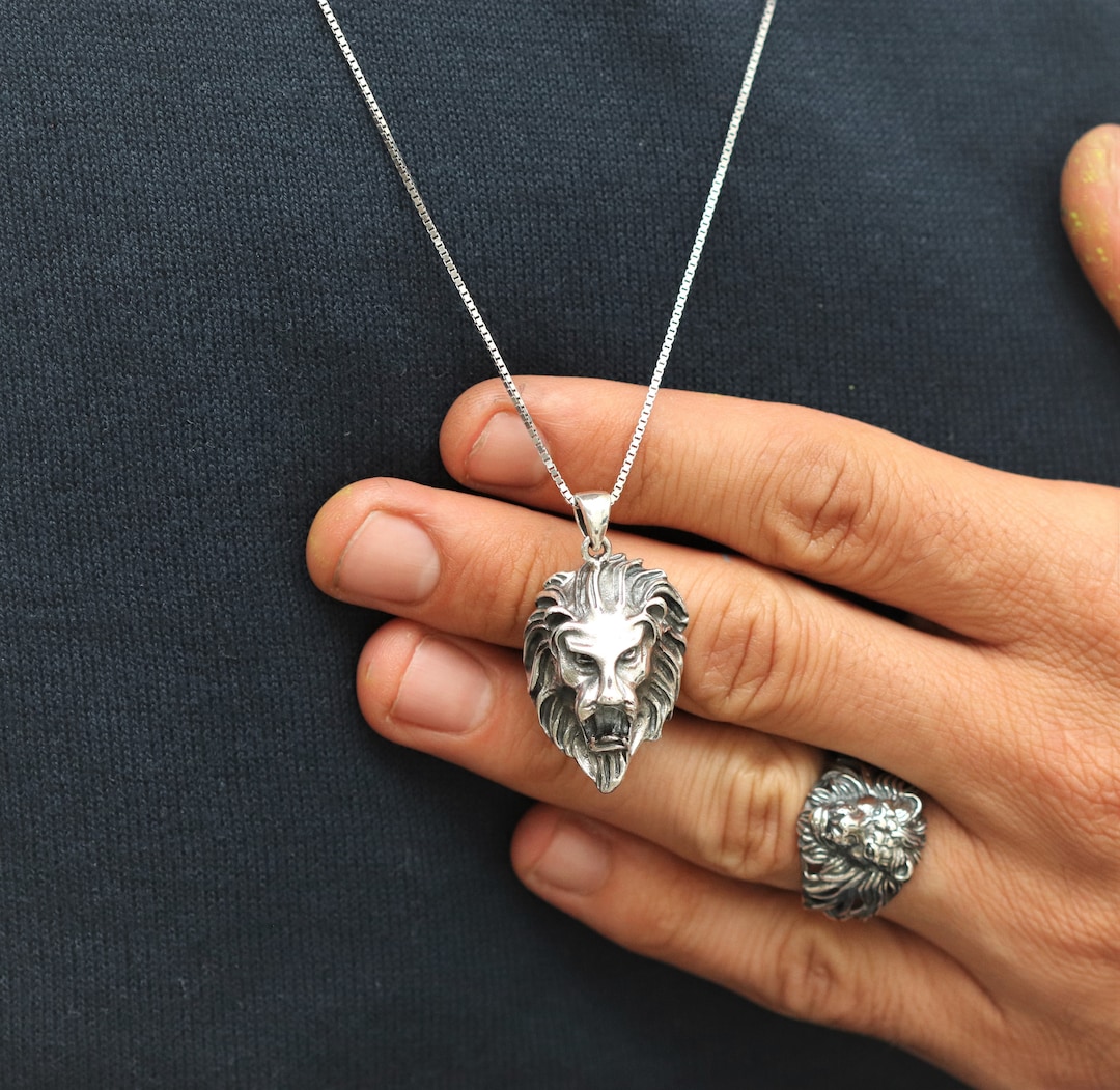 Lion Head Pendant Necklace, Lion Chain Necklace, Lion Face Pendant for ...