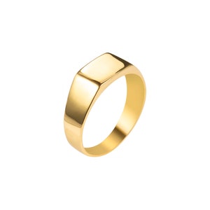 Men's 14K Solid Gold Wedding Band, Matte or Shiny Gold Flat Top Ring for Man, Unique Wide Gold ...