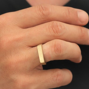 Signet Ring for Man, SOLID GOLD Rectangle Ring 14k Gold Bar Pinky Ring, Minimalist Geometric ...