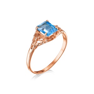 London Blue Topaz Ring, Blue Promise Ring, 14k Solid Gold Filigree Ring ...