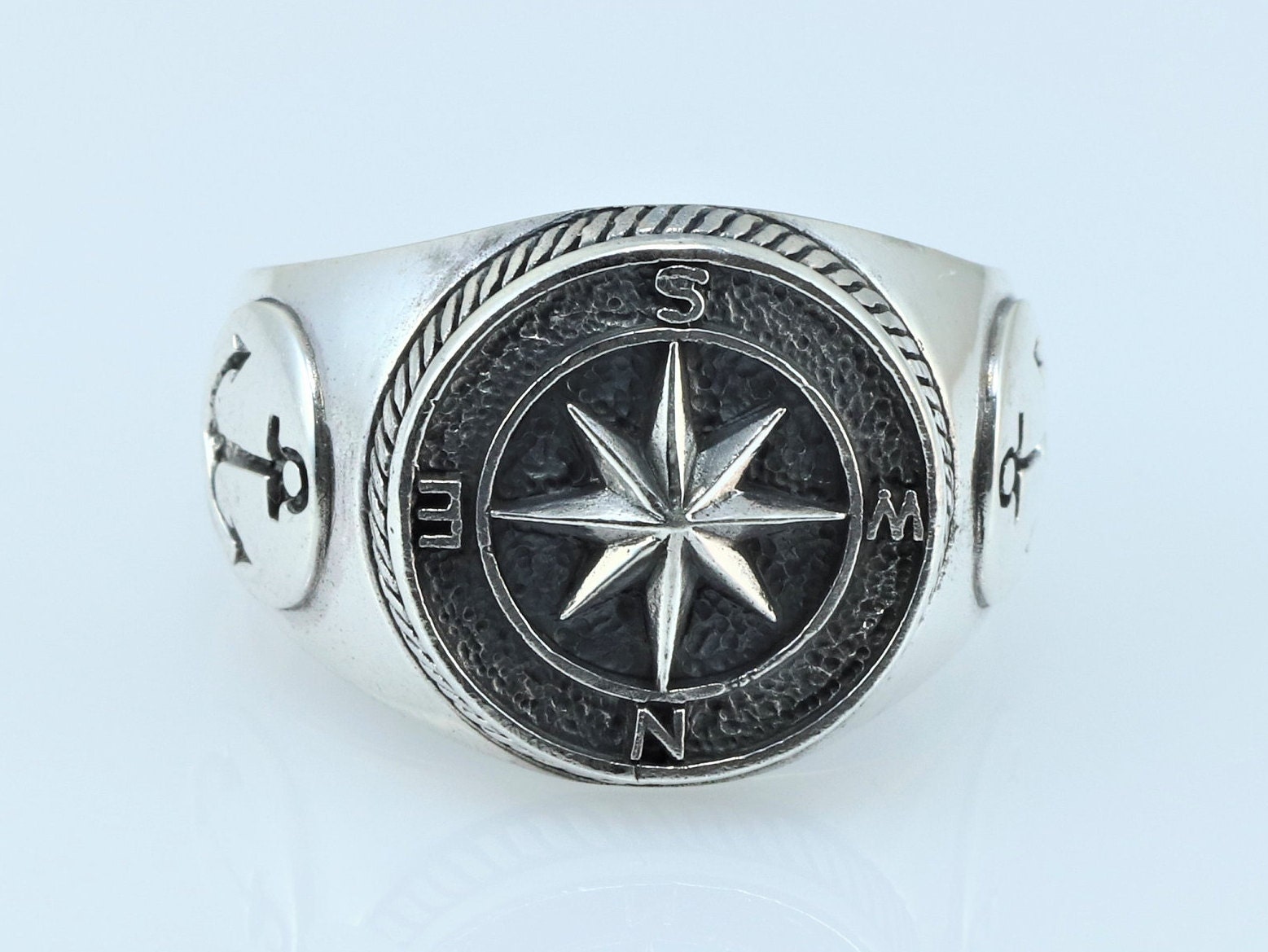 Compass Rose Ring Mens Signet Ring Silver Compass Signet | Etsy