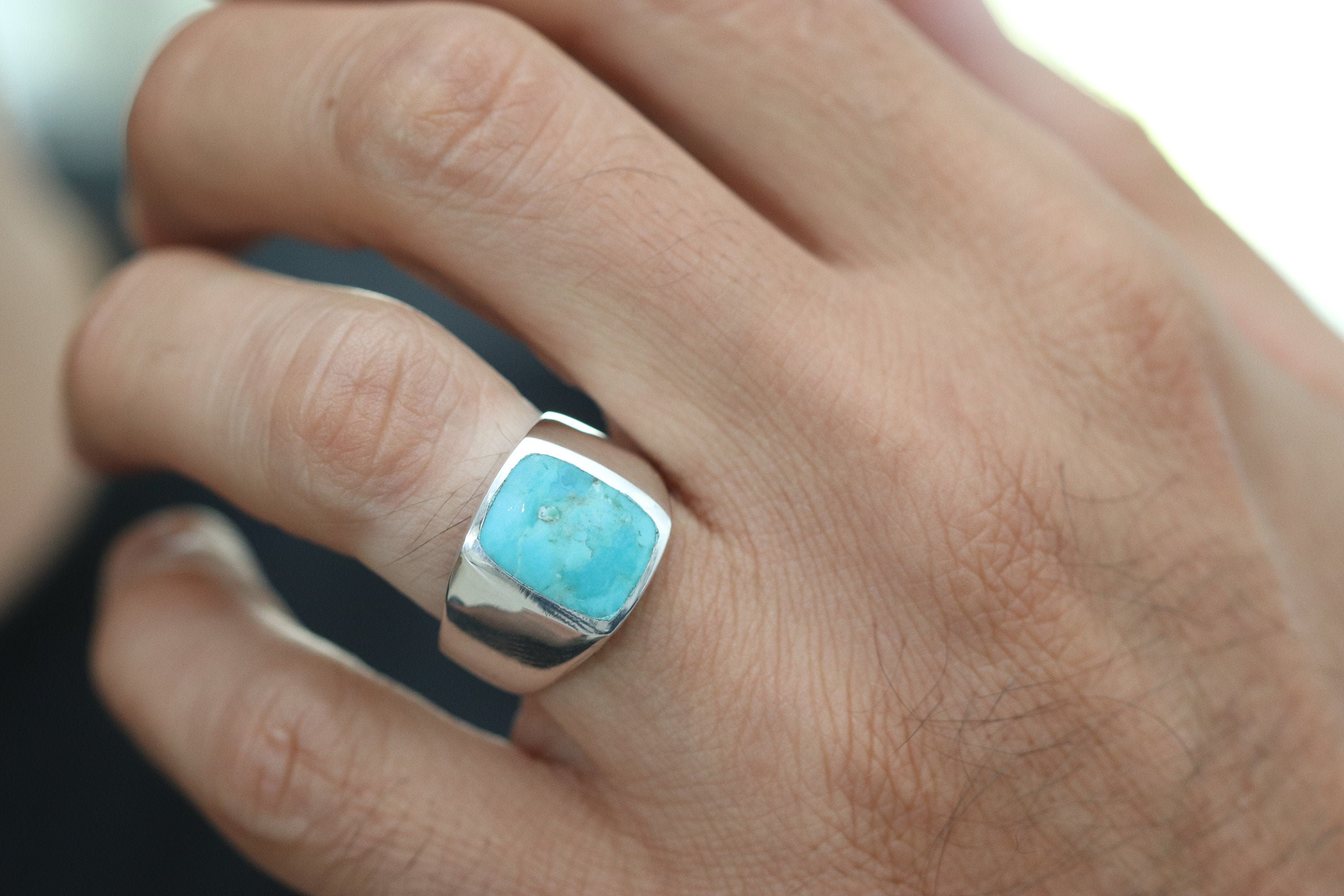 Genuine Square Turquoise Ring Vintage Sterling Silver Ring | Etsy