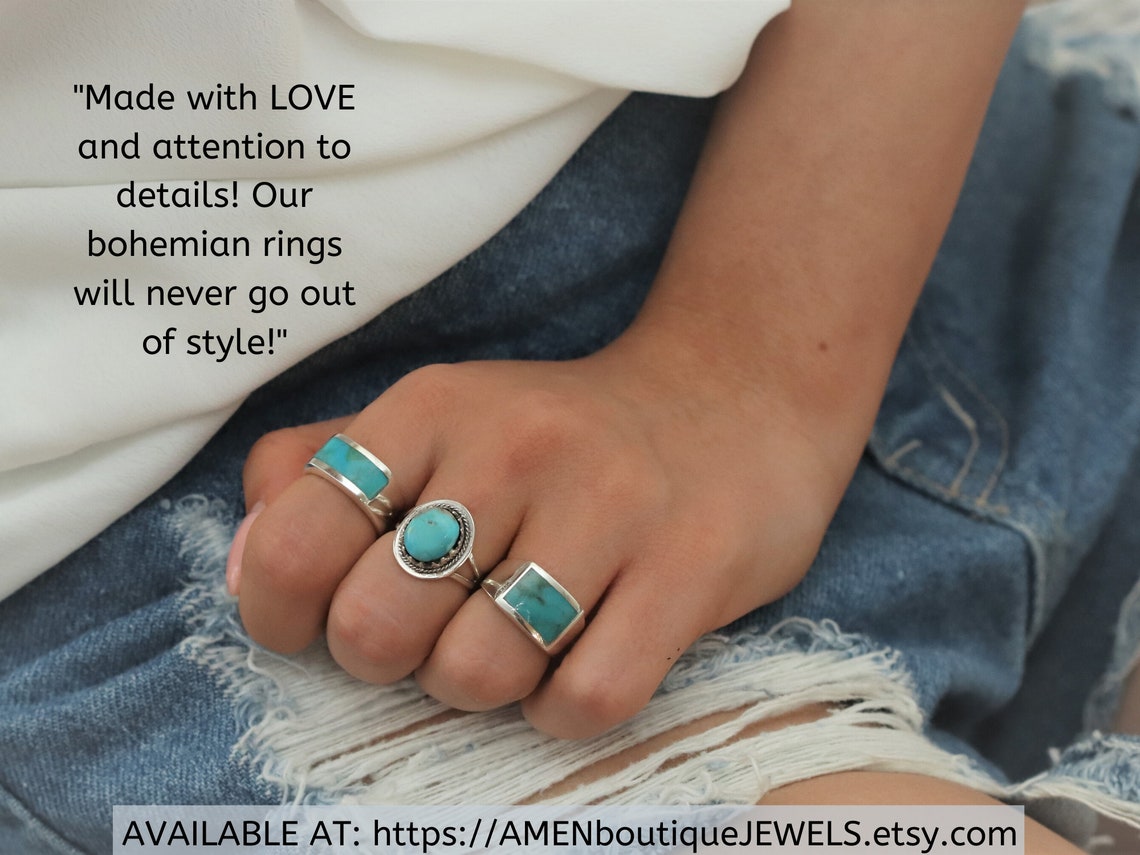 Sterling Silver Minimalist Men Turquoise Ring | Etsy