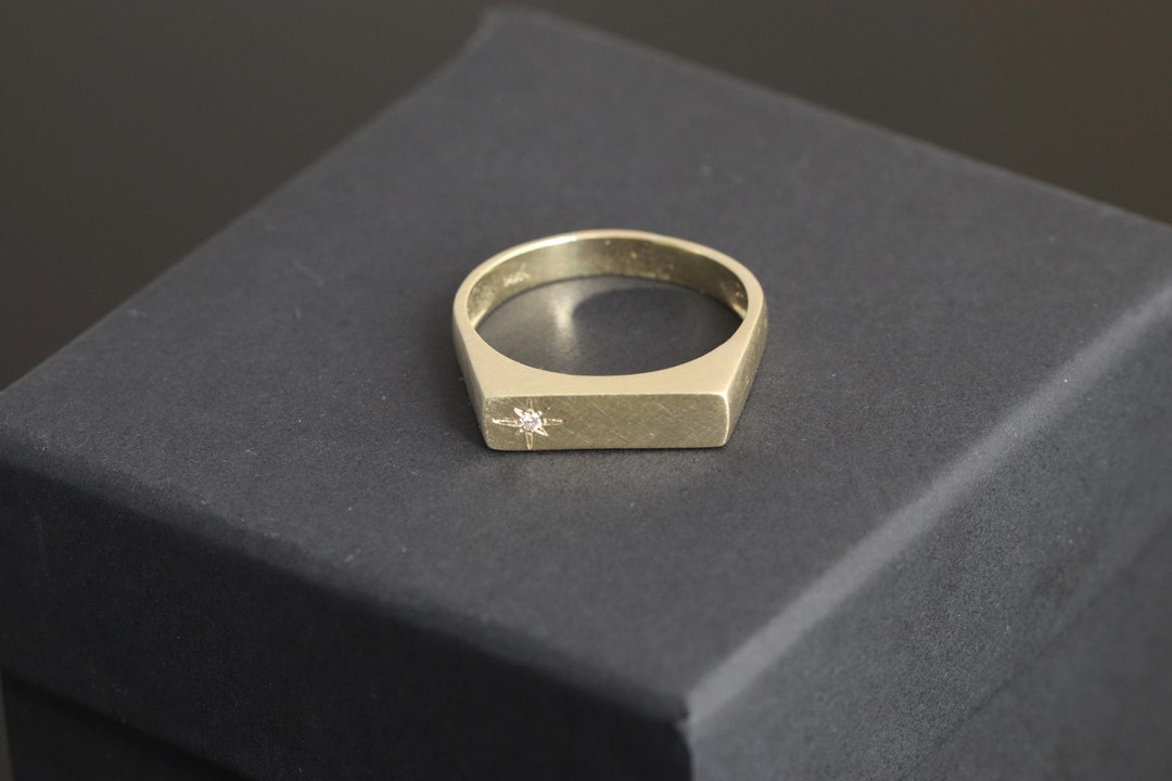 14K Gold Diamond Bar Ring: Starburst Northern Star Flat Top Ring - Etsy
