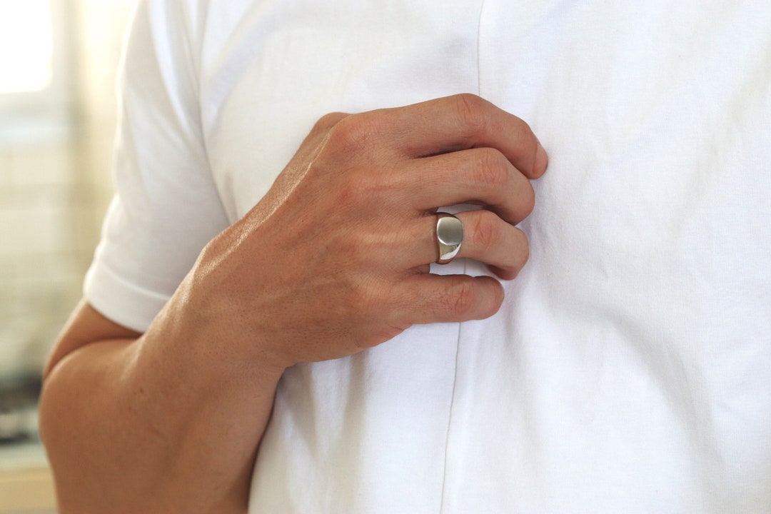 14K Solid White Gold Signet Ring for Men - Etsy