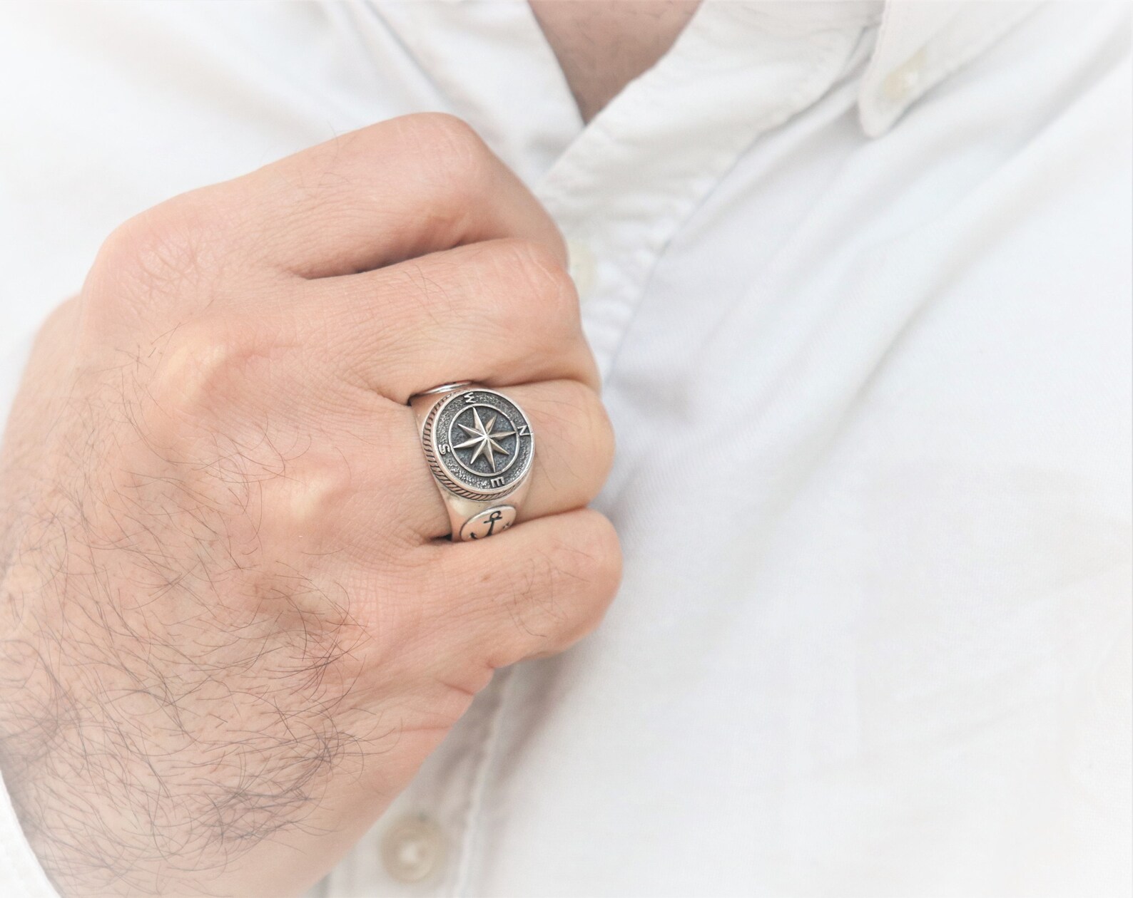Compass Rose Ring Mens Signet Ring Silver Compass Signet - Etsy