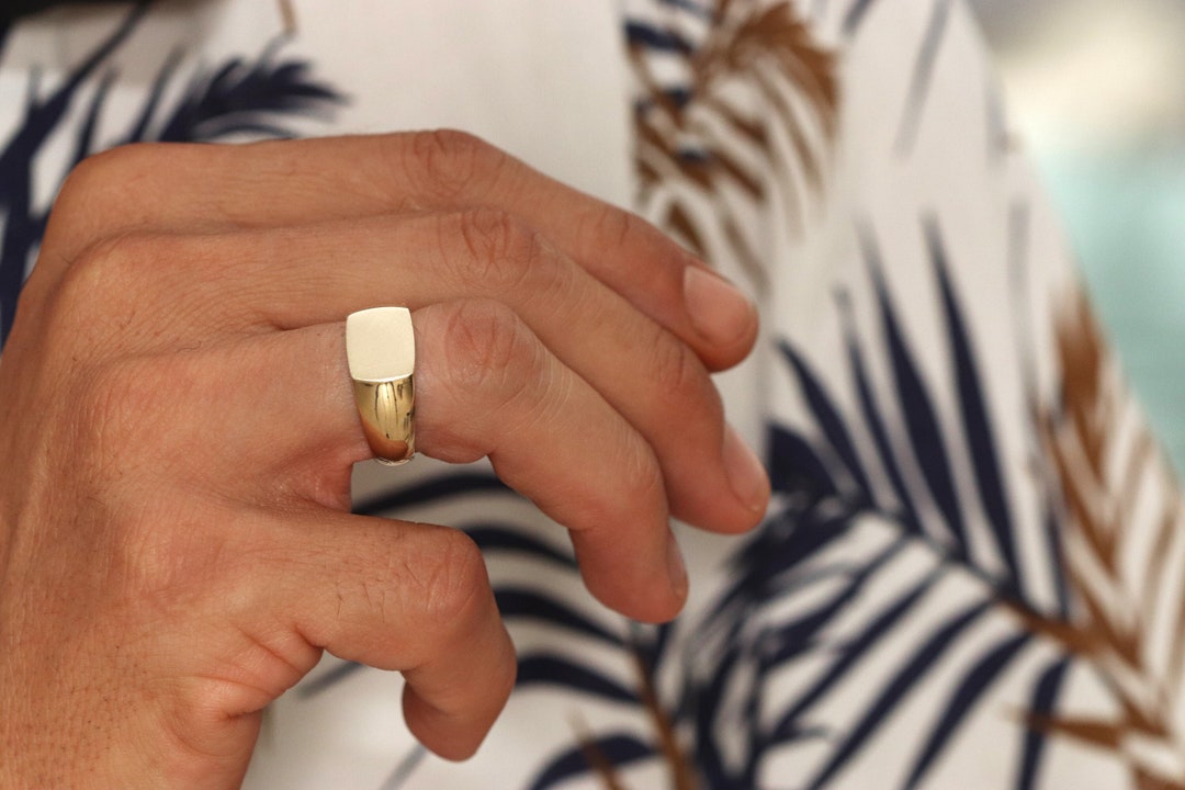 Men's 14K Solid Gold Signet Ring, Gold Flat Top Large Ring for Men - Etsy