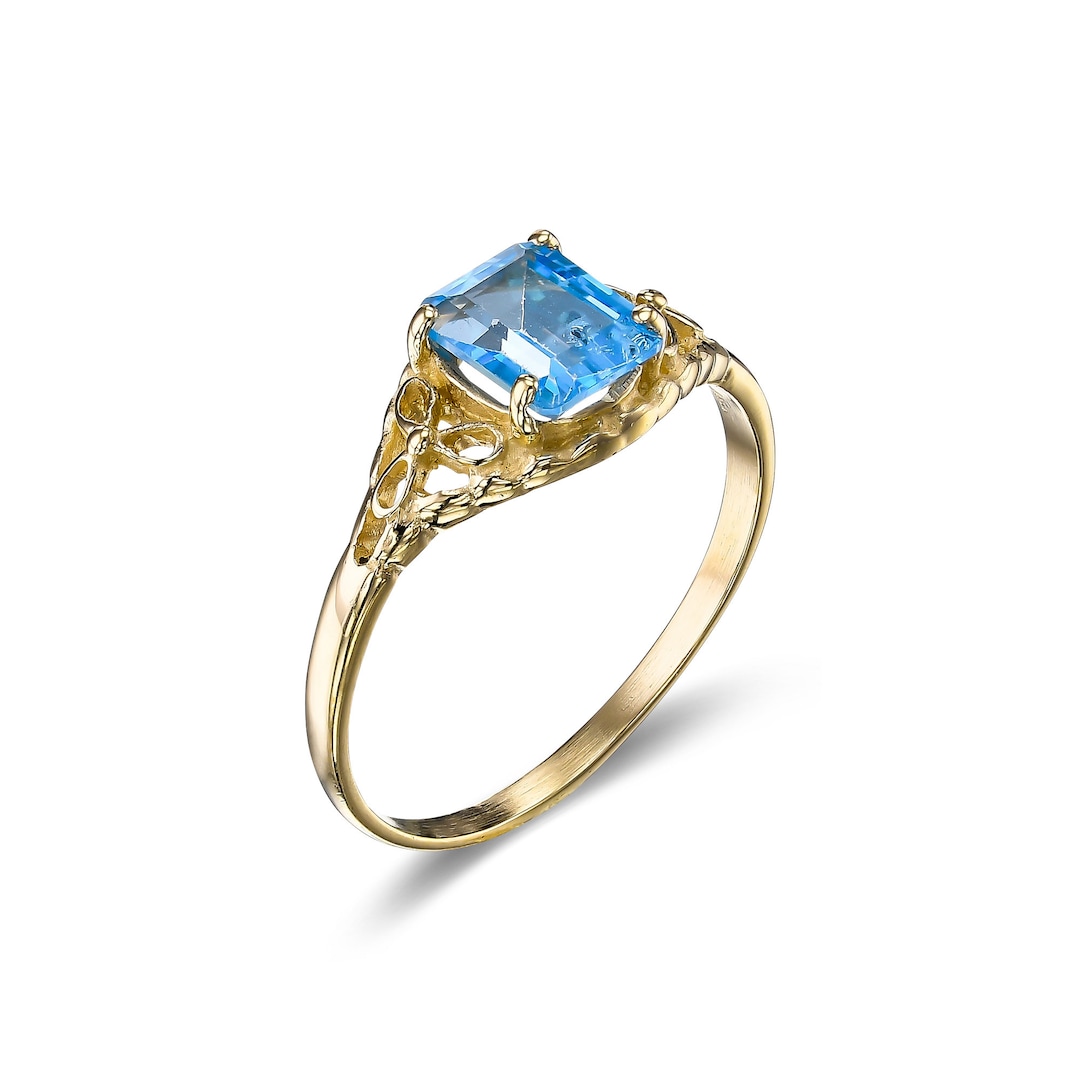 London Blue Topaz Ring, Blue Promise Ring, 14k Solid Gold Filigree Ring ...