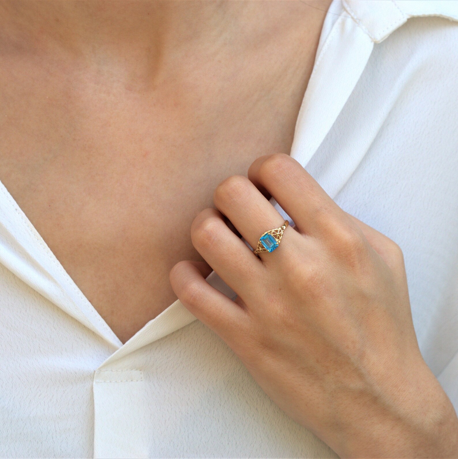 London Blue Topaz Ring Blue Promise Ring 14k Solid Gold - Etsy