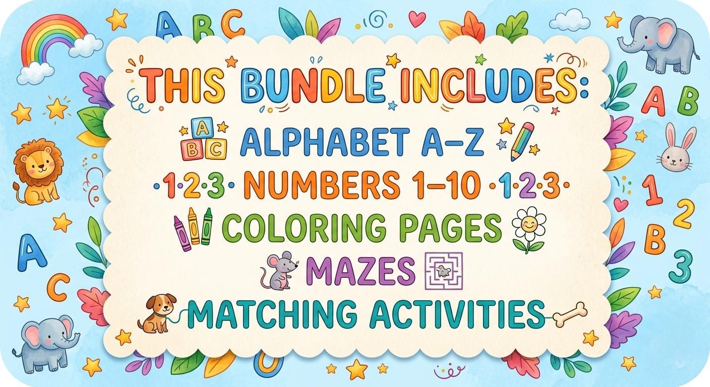Preschool Activity Bundle , Printable Worksheets, Alphabet & Numbers ...