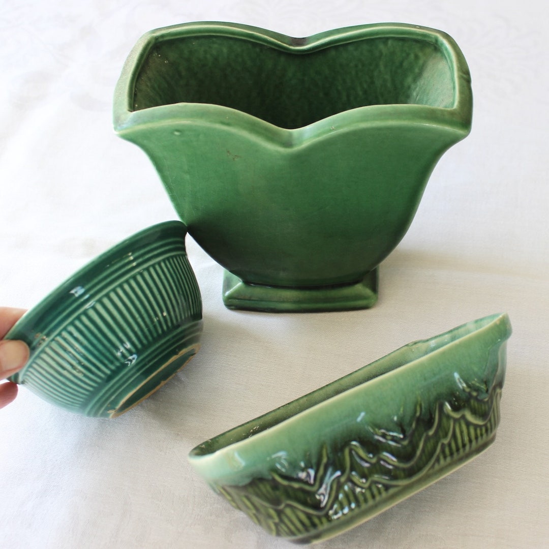 Vintage Ceramic Pottery Mccoy Cookson Green 3 Pieces Tulip Vase Bowl ...