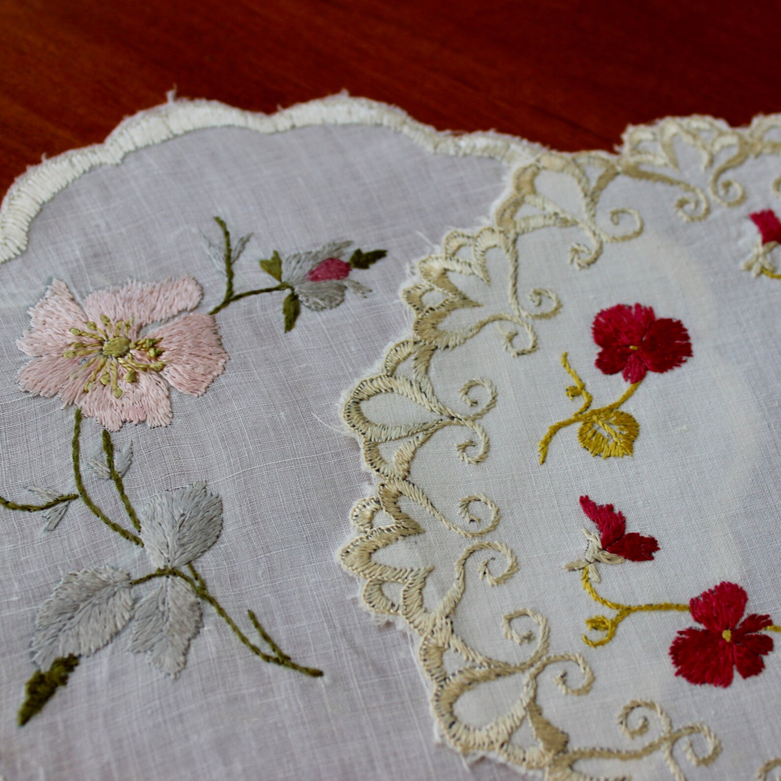 Vintage Linen Doily Society Silk Embroidery Coasters Two Linen | Etsy