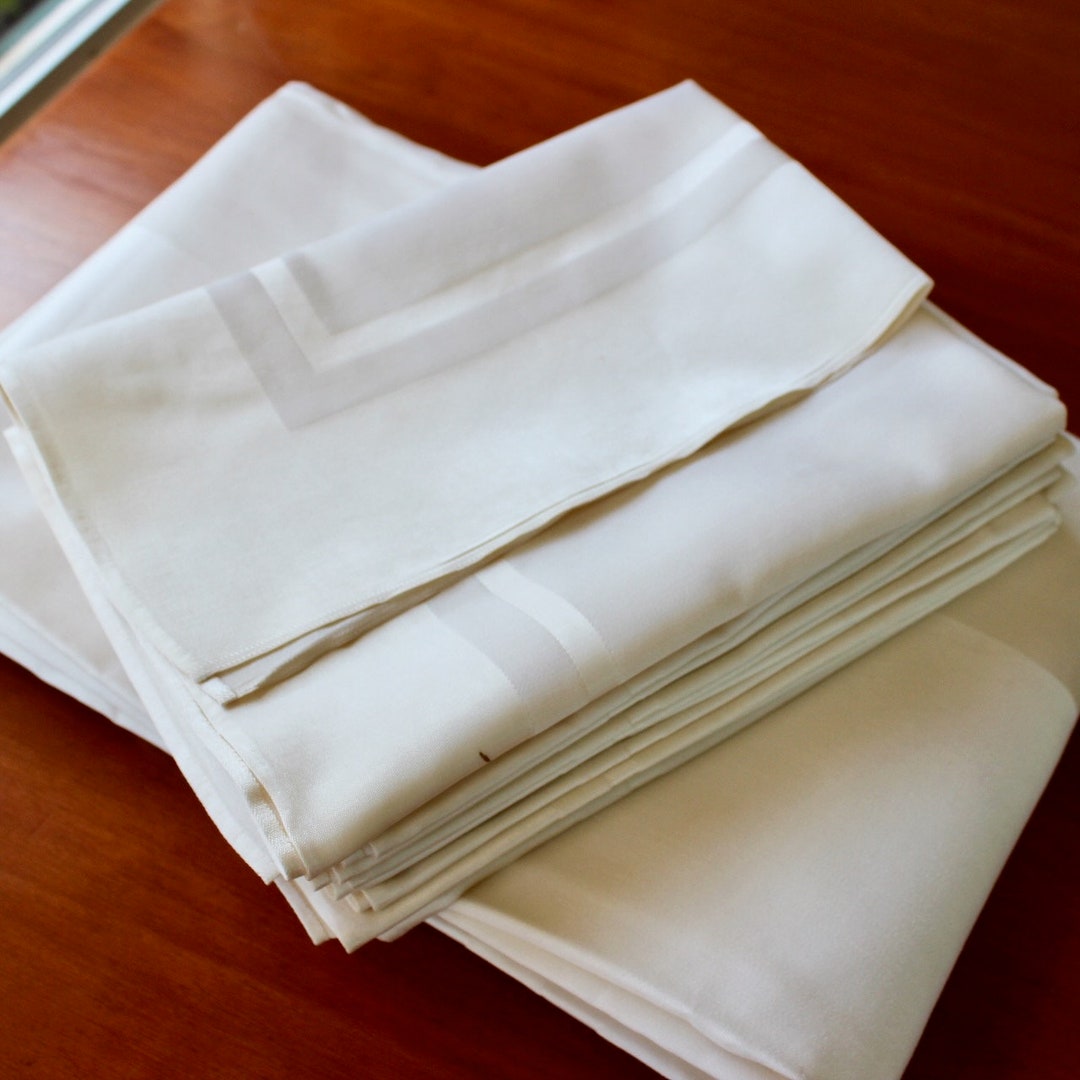 Vintage Linen Tablecloth 12 Napkins Damask Table Banquet Cloth White ...